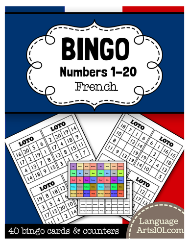 French bingo numbers 1-20. Loto des nombres de 1 à 20 | Teaching Resources