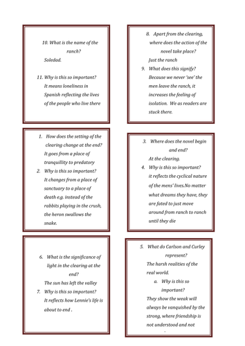 Question and answer revision cards for Of Mice and Men | Teaching Resources
