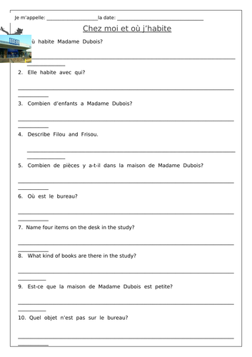 FRENCH - Chez moi et où j'habite - Worksheets | Teaching Resources