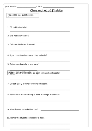 FRENCH - Chez moi et où j'habite - Worksheets | Teaching Resources