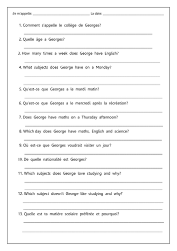 FRENCH - School Subjects - Mes matières scolaires préférées ...