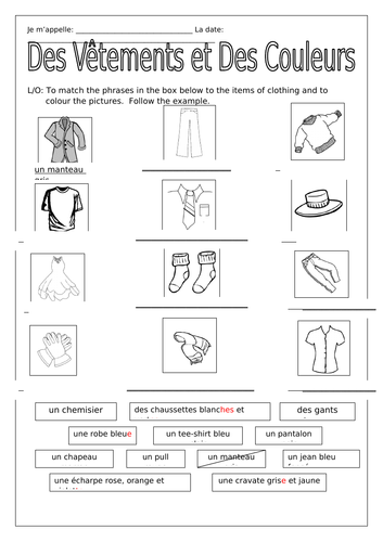 FRENCH - CLOTHES - Des Vêtements Worksheets | Teaching Resources