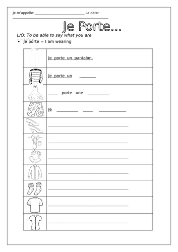 FRENCH - CLOTHES - Des Vêtements Worksheets | Teaching Resources