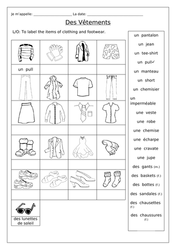 FRENCH - CLOTHES - Des Vêtements Worksheets | Teaching Resources
