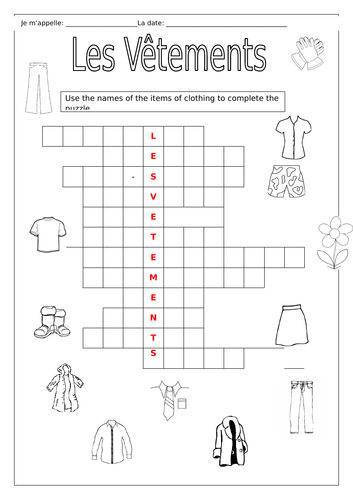 FRENCH - CLOTHES - Des Vêtements Worksheets | Teaching Resources