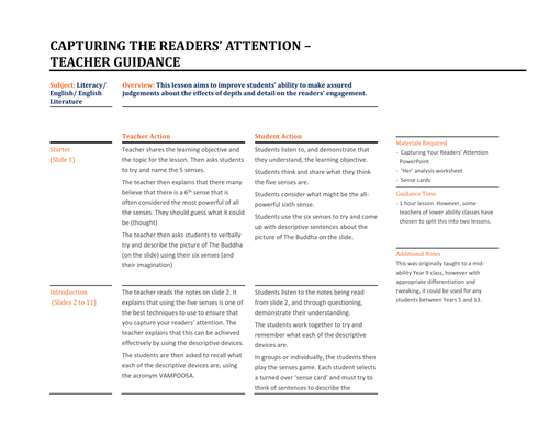 Capturing the Readers' Attention! | Teaching Resources
