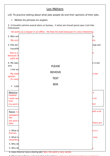 FRENCH - Jobs - Les Métiers - Worsheets | Teaching Resources