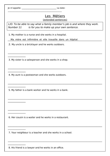 FRENCH - Jobs - Les Métiers - Worsheets | Teaching Resources