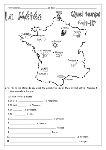 FRENCH - WEATHER - Quel temps fait-il? - Worksheets | Teaching Resources