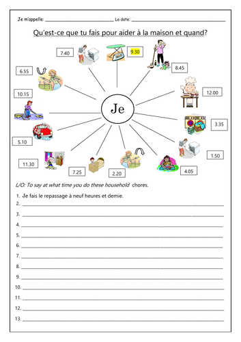 FRENCH - Household Chores - Le Ménage - Worksheets | Teaching Resources