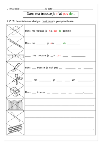FRENCH - Pencil case items - Dans Ma Trousse - Worksheets | Teaching ...