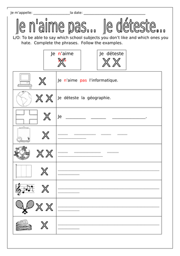FRENCH - School Subjects - Les Matières Scolaires - Worksheets ...