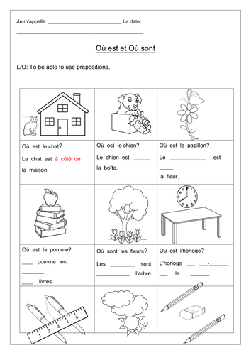 An introduction to FRENCH PREPOSITIONS - worksheets | Teaching Resources