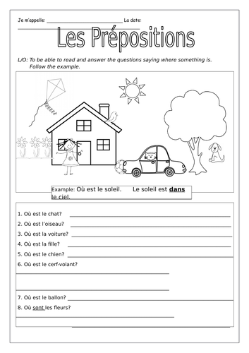 An introduction to FRENCH PREPOSITIONS - worksheets | Teaching Resources