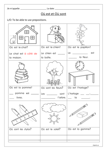 An introduction to FRENCH PREPOSITIONS - worksheets | Teaching Resources