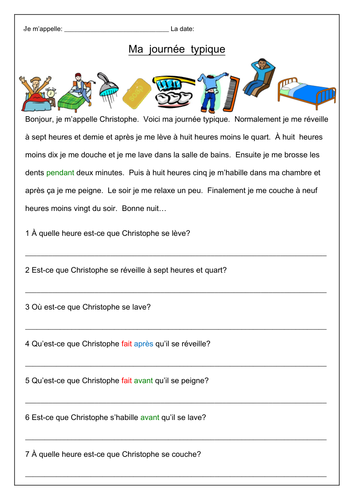 FRENCH - Reflexive Verbs - Tous les Jours... Worksheets | Teaching ...