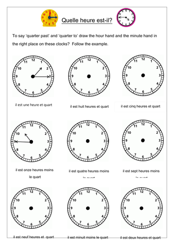FRENCH TIME - Quelle heure est-il? Activity Booklet - Worksheets ...