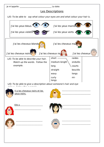French - Facial Features - Worksheets | Teaching Resources