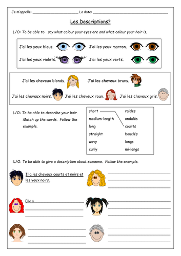 French - Facial Features - Worksheets | Teaching Resources
