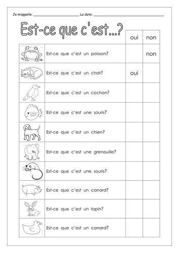 FRENCH - Animals - Les Animaux - Activity Booklet - Worksheets ...