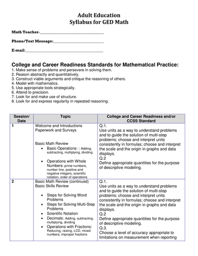 GED Math Curriculum | Teaching Resources