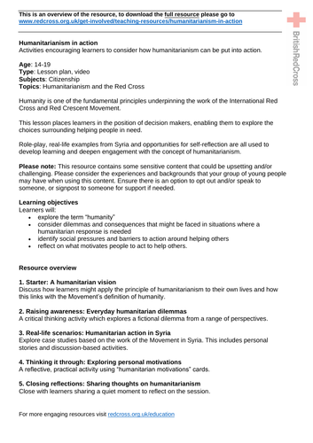 Red Cross: humanitarianism in action | Teaching Resources
