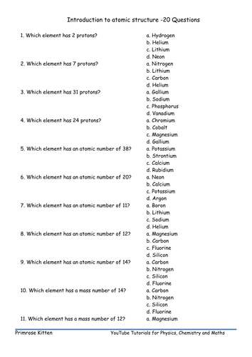 Atomic Structure and the Periodic Table, Formative Assessment Inc ...