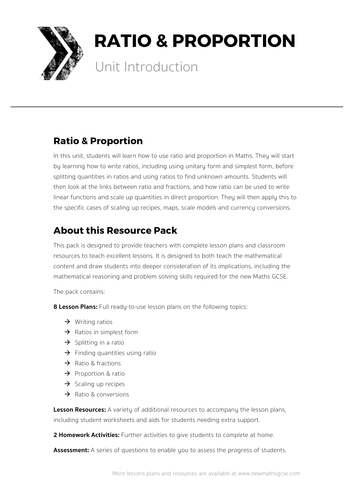 Ratio & Proportion - Complete Unit of Work | Teaching Resources