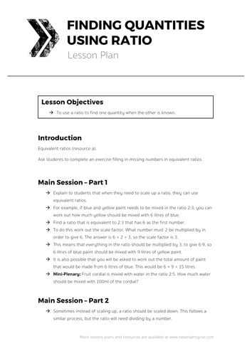 Finding Quantities Using Ratio - Complete Lesson | Teaching Resources