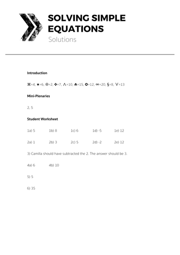 Solving Simple Equations - Complete Lesson | Teaching Resources