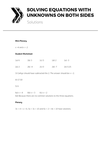 Solving Equations with Unknowns on Both Sides - Complete Lesson | Teaching Resources
