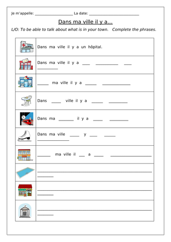 FRENCH - In my town - Dans ma ville - Worksheets | Teaching Resources