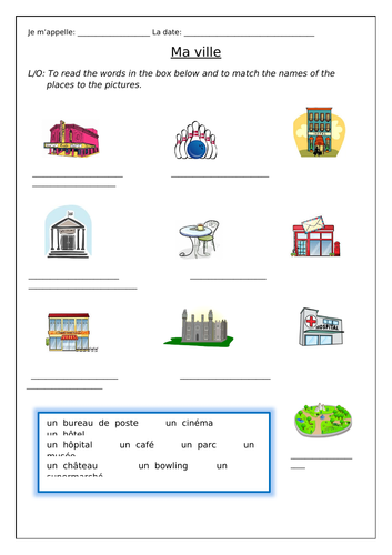 FRENCH - In my town - Dans ma ville - Worksheets | Teaching Resources
