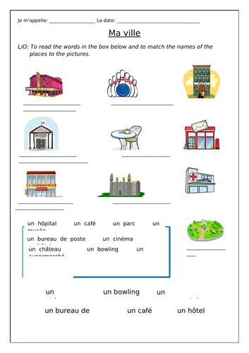 FRENCH - In my Town - Dans ma ville - Worksheets | Teaching Resources