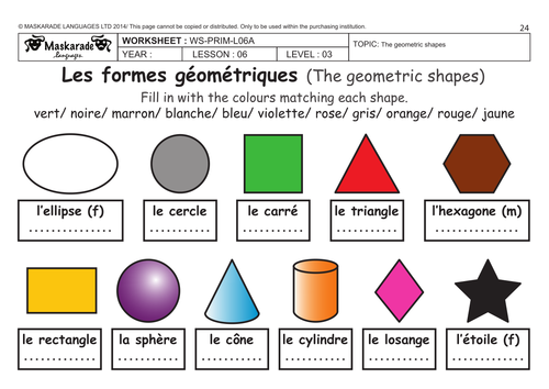 FRENCH - Y5/6- AT SCHOOL: The colours/ Geometric shapes by ...