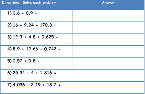 Football Adding and Subtracting Decimals Worksheets | Teaching Resources