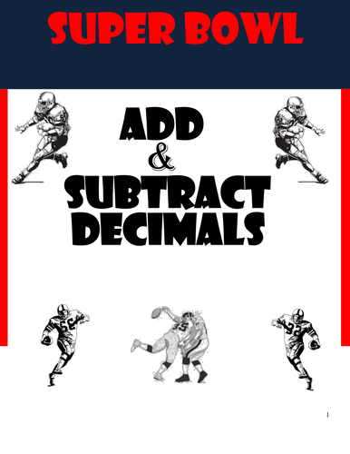 Football Adding and Subtracting Decimals Worksheets | Teaching Resources