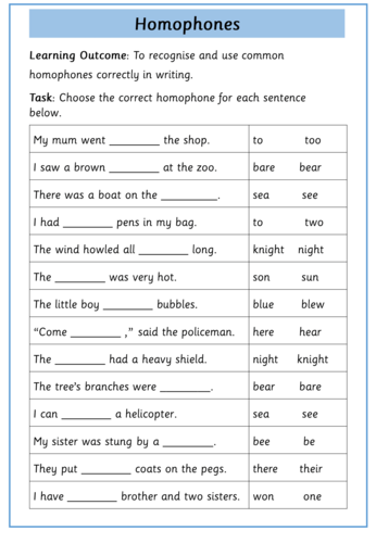 Homophones: Year 2 | Teaching Resources