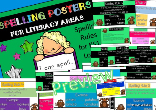 Spelling Posters for Literacy Areas ( Singular and Plural Nouns ...