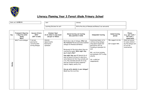 Year 3 literacy english planning - stories - new curriculum 2014-2015 ...