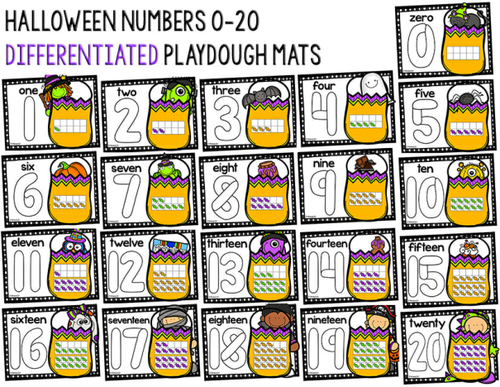 Hallowe'en DIFFERENTIATED Number Playdough Mats (0-20) | Teaching Resources