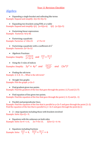GCSE Maths revision checklist with questions. by rcleaver26 - Teaching ...