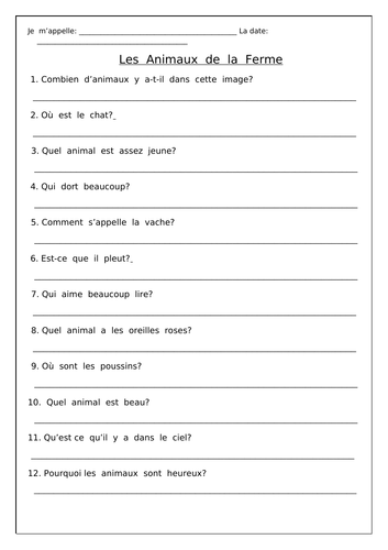 FRENCH - Les Animaux de la Ferme - Comprehension - Worksheets ...