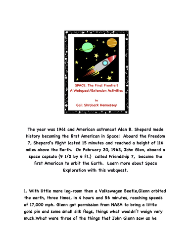 Space: A Webquest/Extension Activities | Teaching Resources
