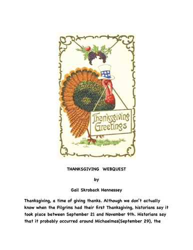 A Thanksgiving and Turkey Webquest! | Teaching Resources
