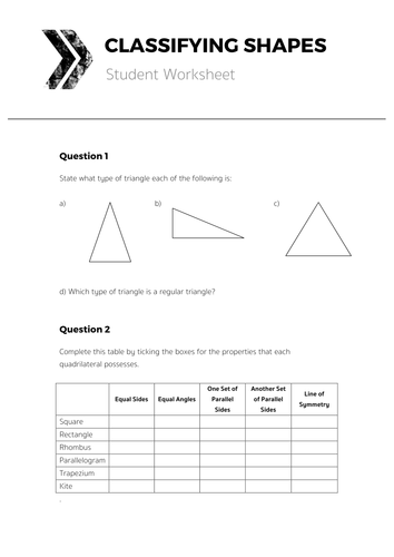 Classifying Shapes - Complete Lesson | Teaching Resources