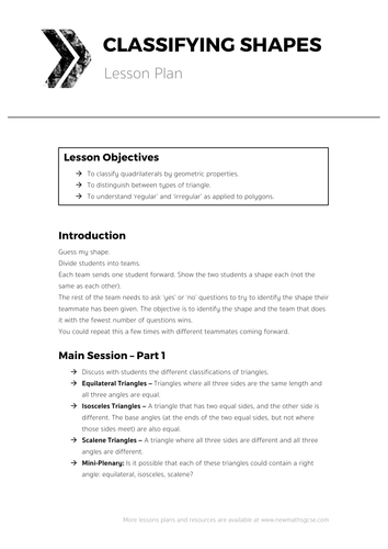 Classifying Shapes - Complete Lesson | Teaching Resources