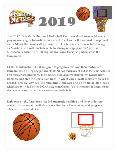 March Madness Fractions, Decimals, and Percents | Teaching Resources