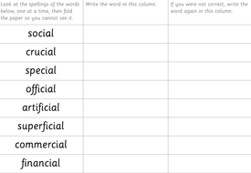 SPaG Year 5 & 6 Spelling: Endings which sound like /ʃəl/ usually spelt ...