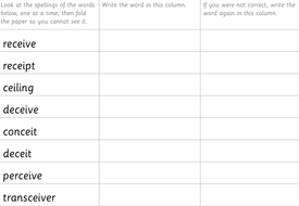 SPaG Year 5 & 6 Spelling: Words with the /i:/ sound spelt ei after c ...